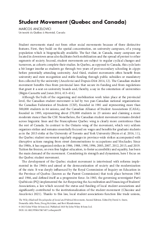 (PDF) Student Movement in Quebec and Canada