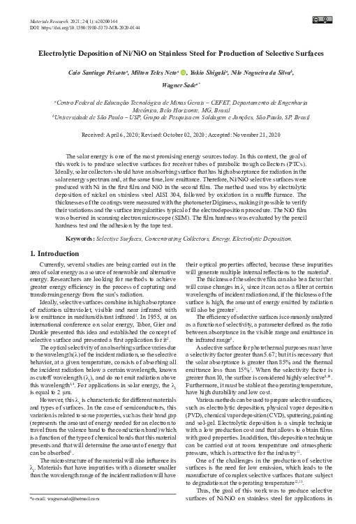 (PDF) Electrolytic Deposition of Ni/NiO on Stainless Steel for ...
