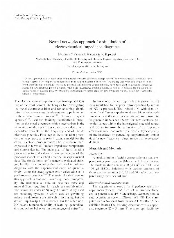 (PDF) Neural networks approach for simulation of electrochemical impedance diagrams