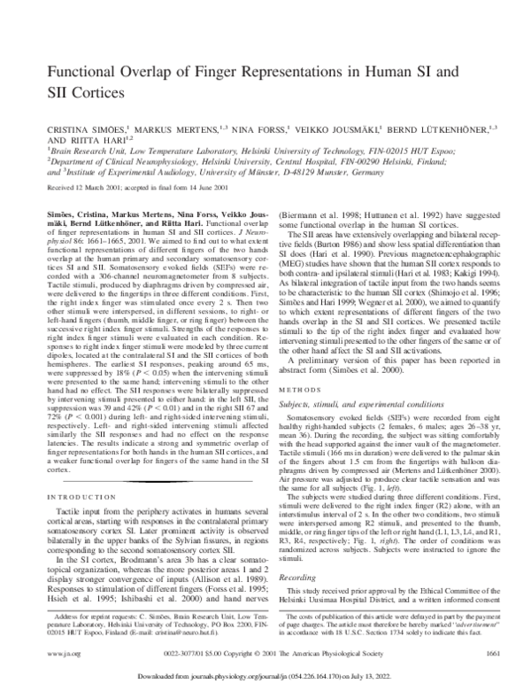 (PDF) Functional Overlap of Finger Representations in Human SI and SII ...