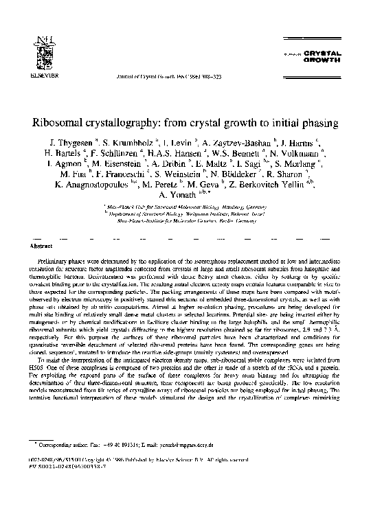 (PDF) Ribosomal Crystallography: Isomorphous Replacement Methods