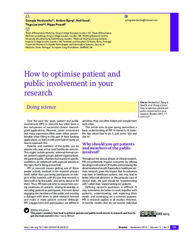 (PDF) How to optimise patient and public involvement in your research