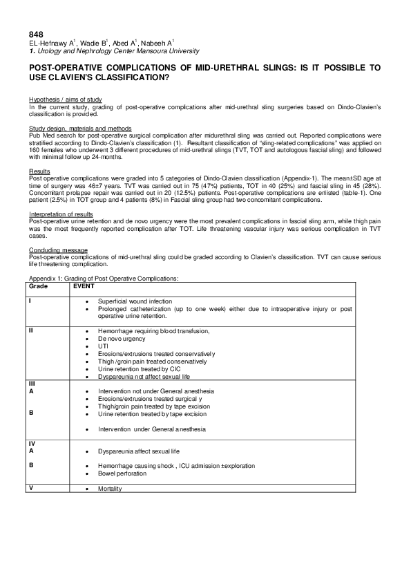(PDF) Post operative complications of mid-urethral slings: Is it ...