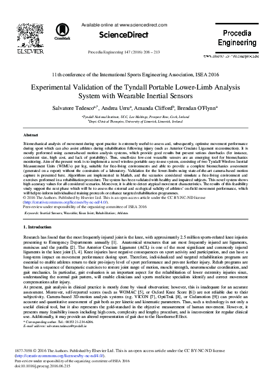 (PDF) Experimental Validation of the Tyndall Portable Lower-limb Analysis System with Wearable ...