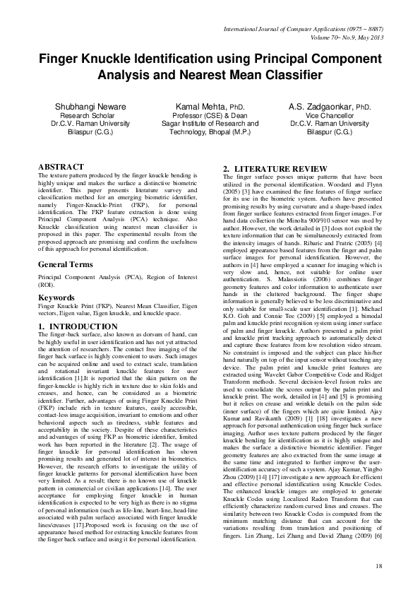 (PDF) Finger Knuckle Identification using Principal Component Analysis and Nearest Mean Classifier