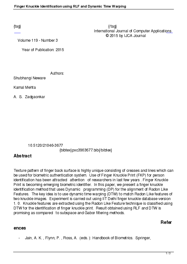 (PDF) Finger Knuckle Identification using RLF and Dynamic Time Warping