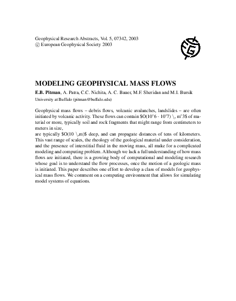 (PDF) Modeling and Computing Geophysical Mass Flows