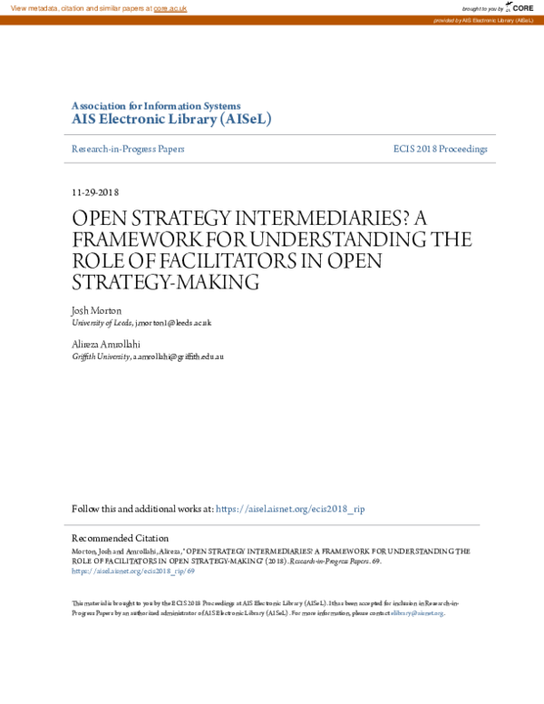 (PDF) Open Strategy Intermediaries? A Framework for Understanding the ...