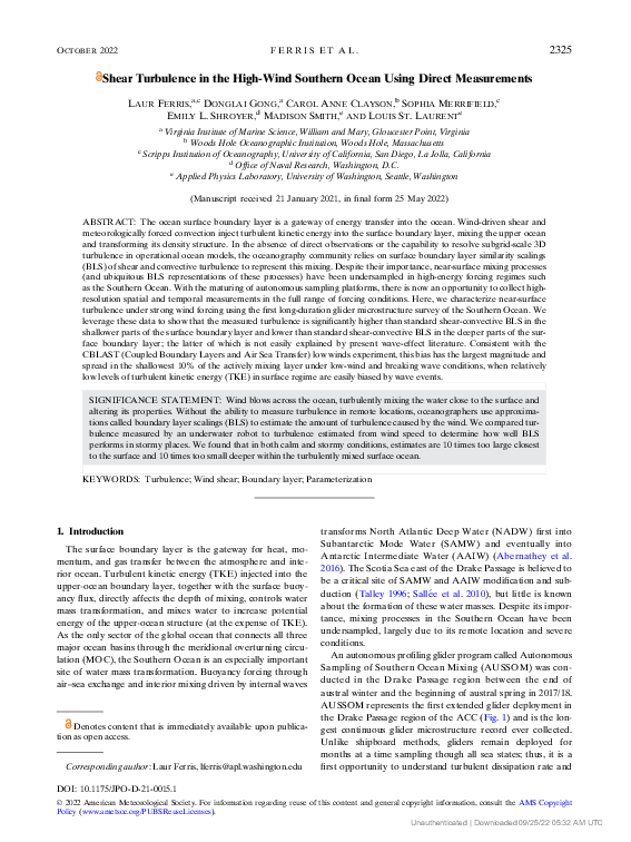 (PDF) Shear Turbulence in the High-Wind Southern Ocean Using Direct ...