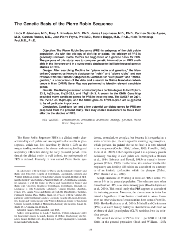 (PDF) The Genetic Basis of the Pierre Robin Sequence