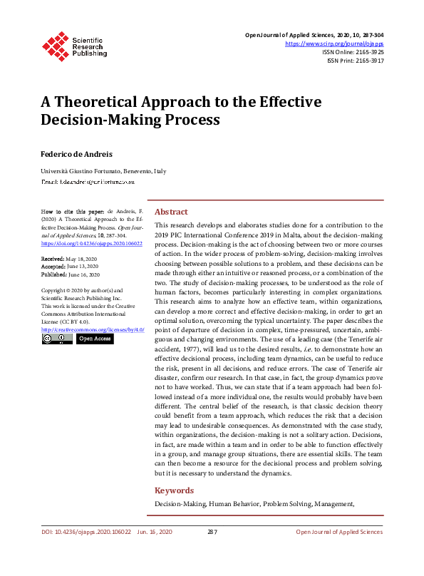 (PDF) A Theoretical Approach to the Effective Decision-Making Process