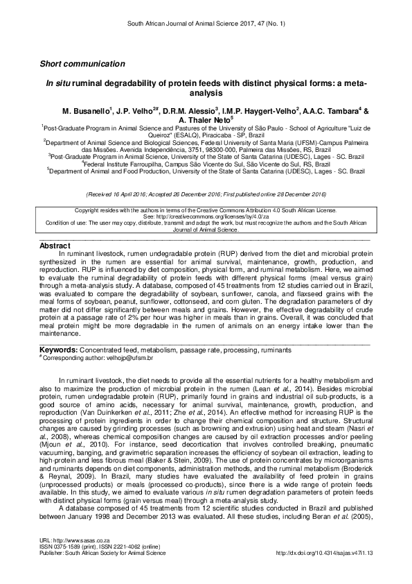 (PDF) In situ ruminal degradability of protein feeds with distinct ...