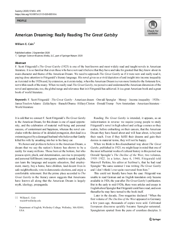 (PDF) American Dreaming: Really Reading The Great Gatsby