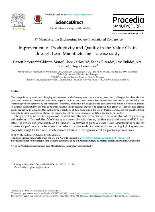 (PDF) Improvement of Productivity and Quality in the Value Chain through Lean Manufacturing – a ...