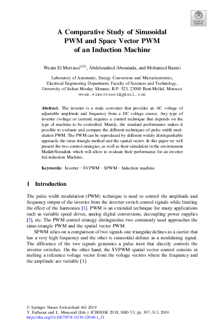 (PDF) A Comparative Study of Sinusoidal PWM and Space Vector PWM of an Induction Machine