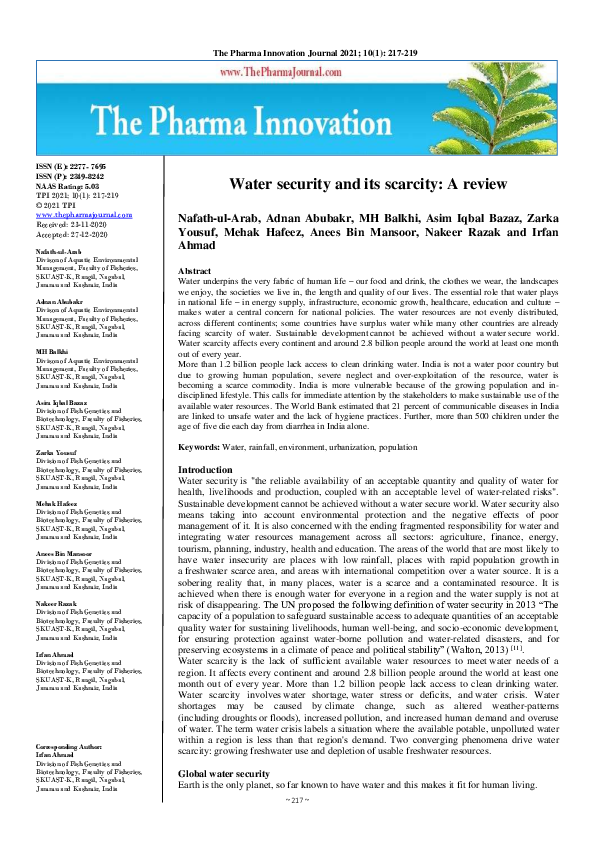 (PDF) Water security and its scarcity: A review