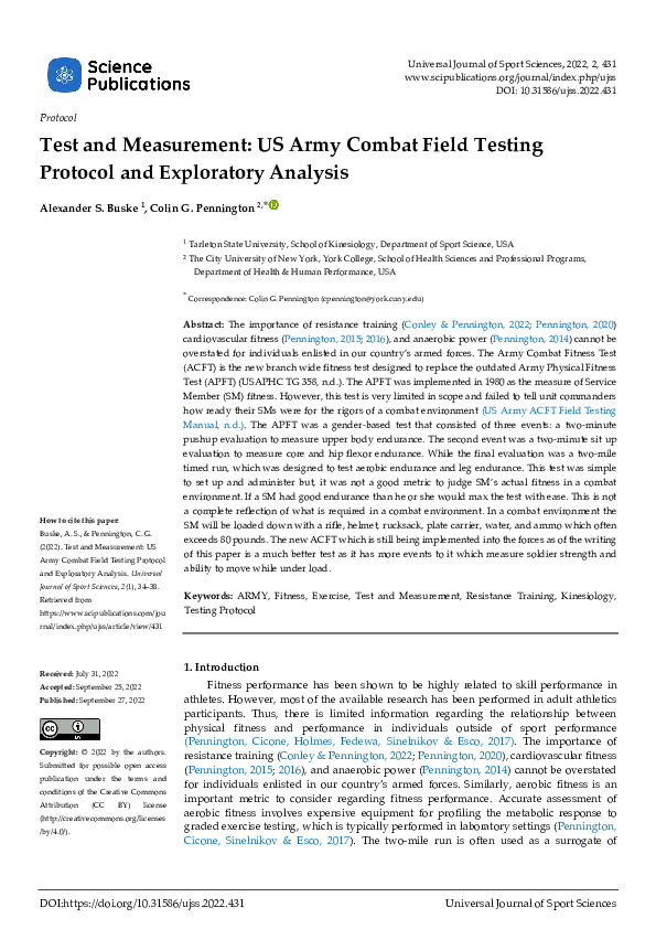 (PDF) Test and Measurement: US Army Combat Field Testing Protocol and ...