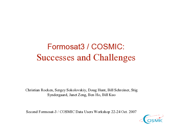 (PDF) FORMOSAT-3/COSMIC radio occultation: Successes and challenges ...