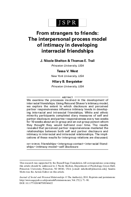 (PDF) From strangers to friends: The interpersonal process model of ...
