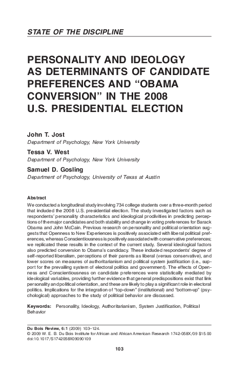 (PDF) Personality and Ideology as Determinants of Candidate Preferences ...