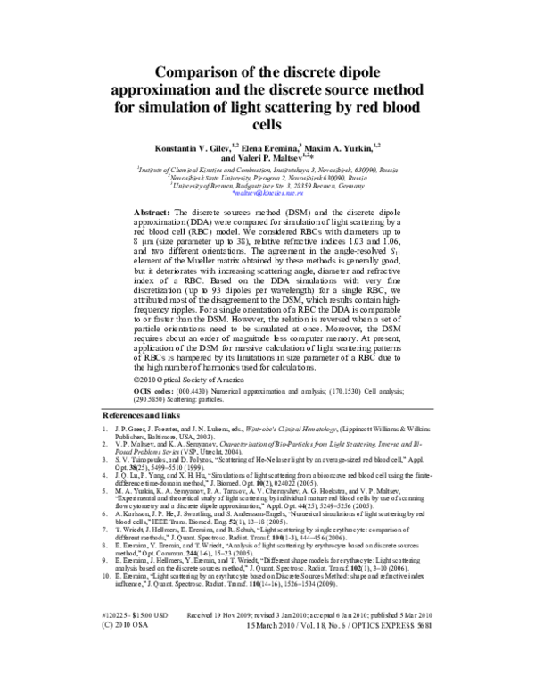 Pdf Comparison Of The Discrete Dipole Approximation And The Discrete Source Method For