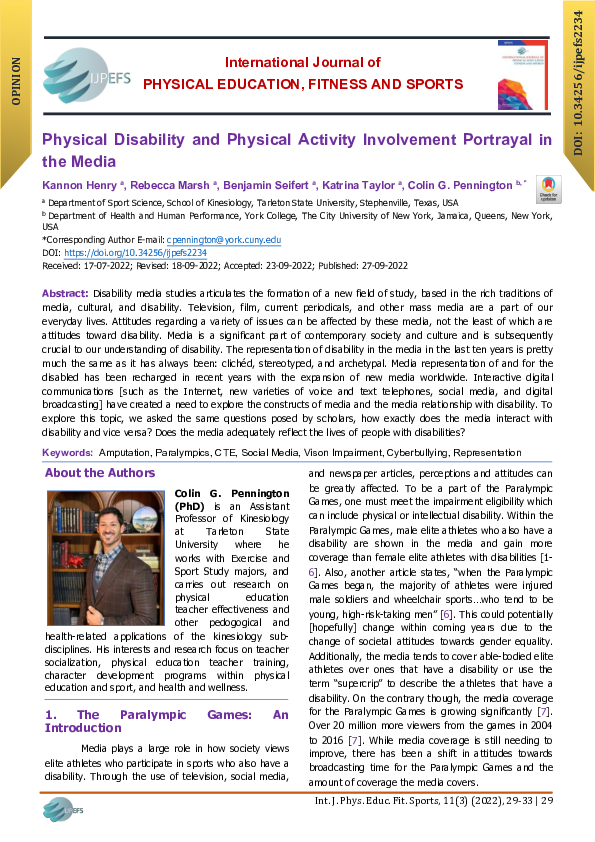 (PDF) Physical Disability and Physical Activity Involvement Portrayal ...