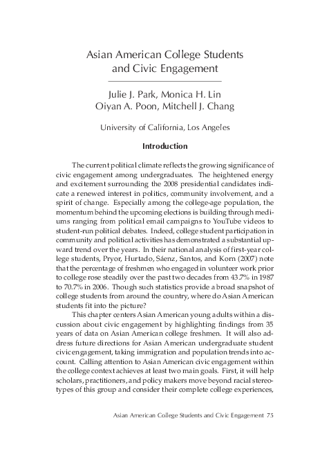 (PDF) Asian American College Students and Civic Engagement