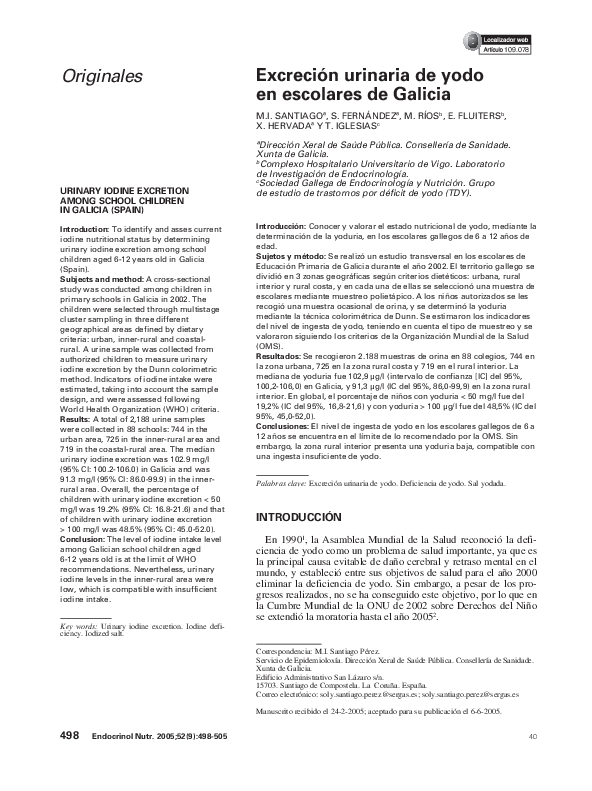 (PDF) Excreción urinaria de yodo en escolares de Galicia