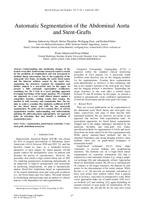 (PDF) Automatic Segmentation of the Abdominal Aorta and Stent-Grafts