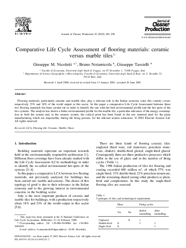 (PDF) Comparative Life Cycle Assessment of flooring materials: ceramic ...