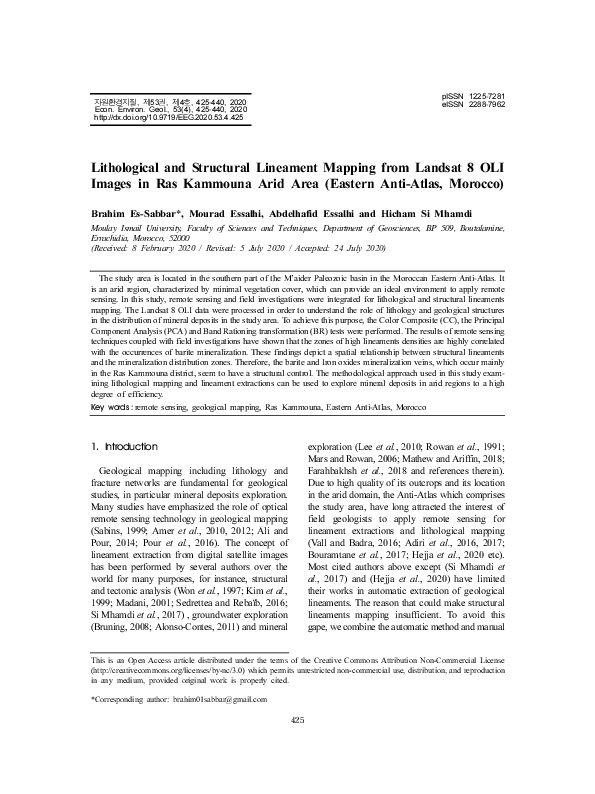 Pdf Lithological And Structural Lineament Mapping From Landsat 8 Oli