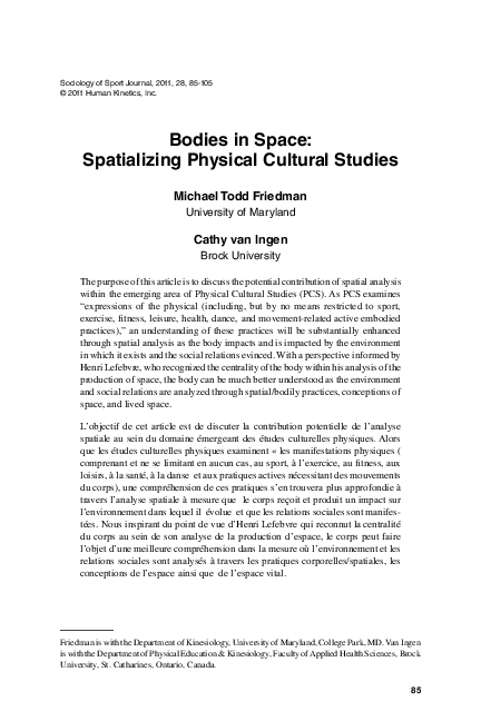 (PDF) Bodies in Space: Spatializing Physical Cultural Studies