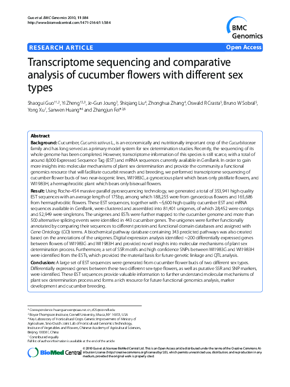Pdf Transcriptome Sequencing And Comparative Analysis Of Cucumber