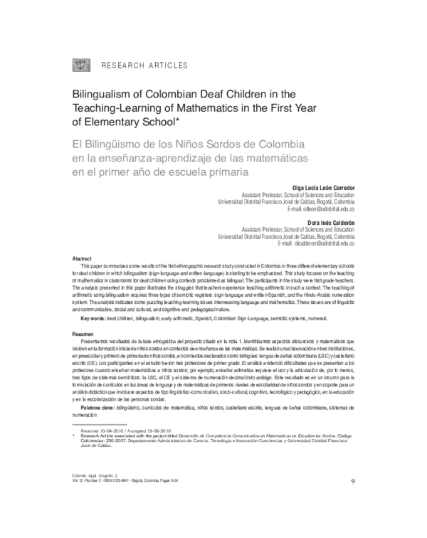 (PDF) Bilingualism in Teaching Math to Deaf Children