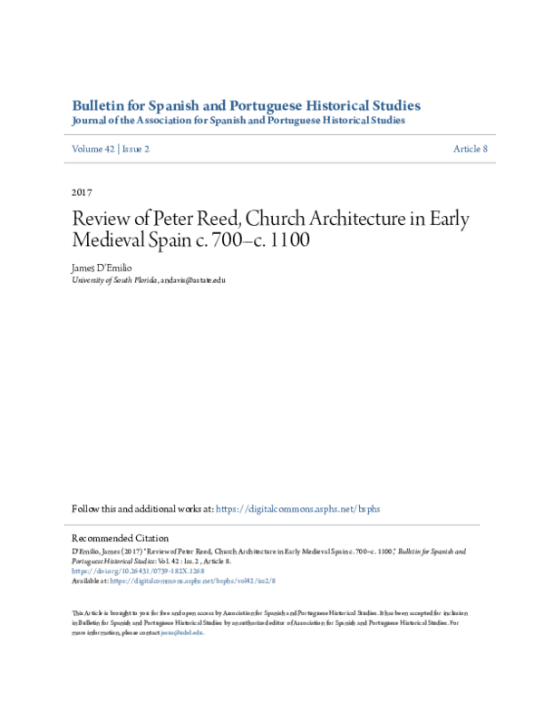(PDF) Review of Peter Reed, Church Architecture in Early Medieval Spain ...