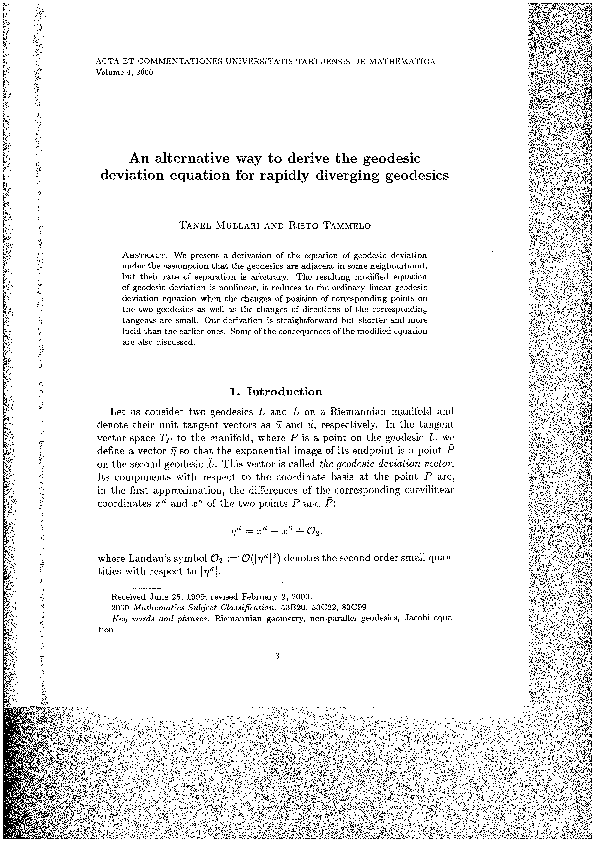 Pdf An Alternative Way To Derive The Geodesic Deviation Equation For