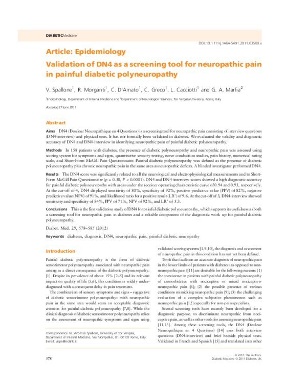 (PDF) Validation of DN4 as a screening tool for neuropathic pain in ...