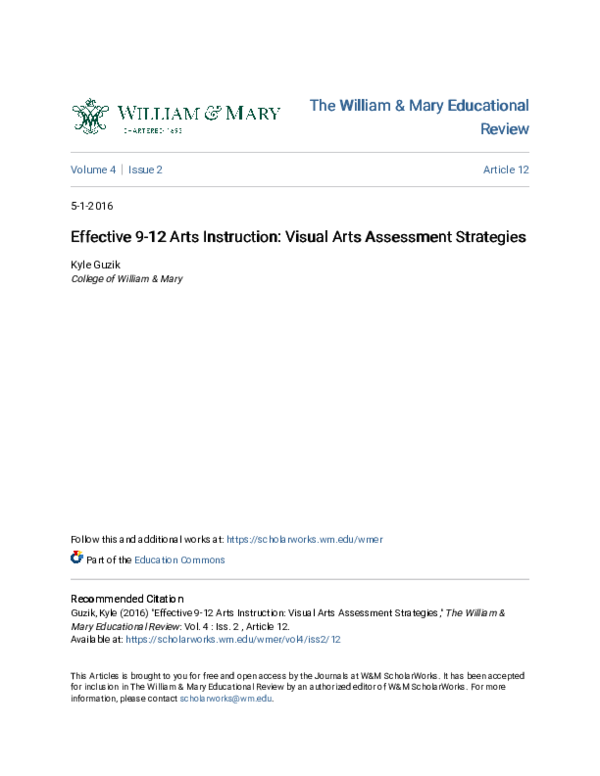 (PDF) Effective 9-12 Arts Instruction: Visual Arts Assessment Strategies