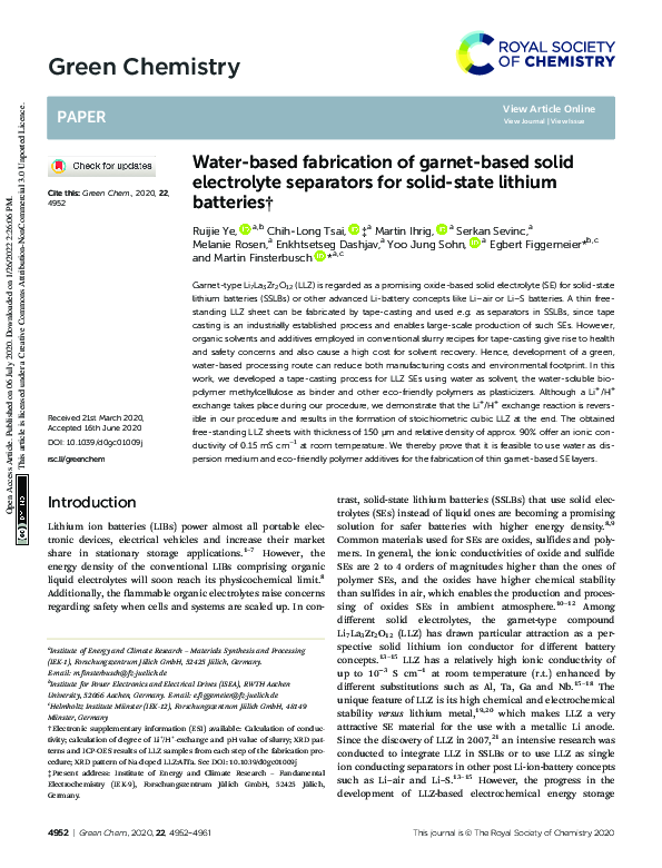 (PDF) Water-based fabrication of garnet-based solid electrolyte ...