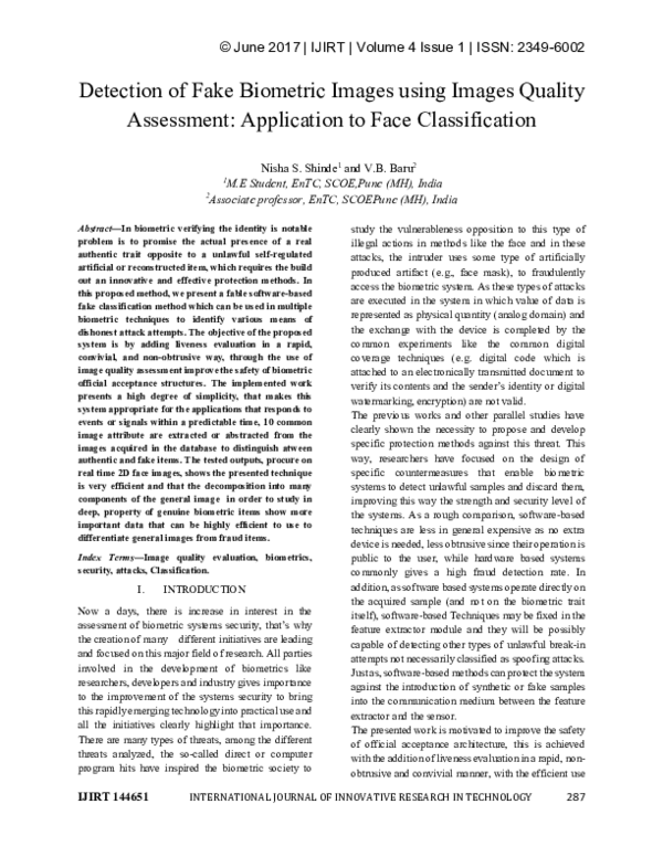 (PDF) Detection of Fake Biometric Images using Images Quality ...