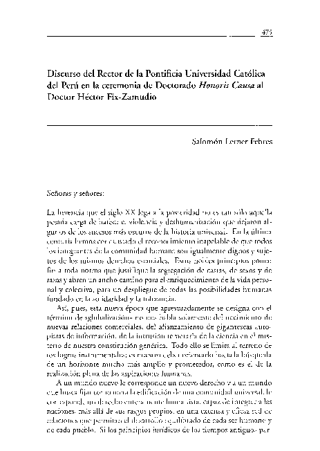 (PDF) Discurso del Rector de la Pontificia Universidad Católica del Perú en la ceremonia de ...