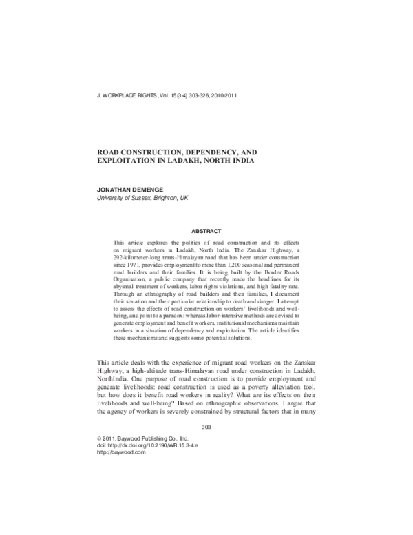 (PDF) Road Construction, Dependency, and Exploitation in Ladakh, North ...