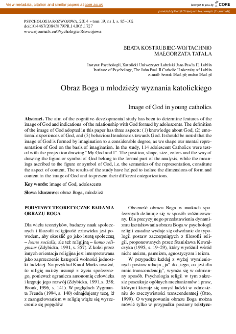 (PDF) Obraz Boga u młodzieży wyznania katolickiego