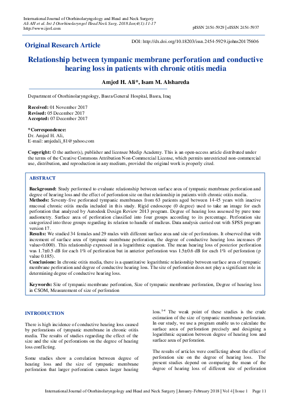 (PDF) Relationship between tympanic membrane perforation and conductive ...
