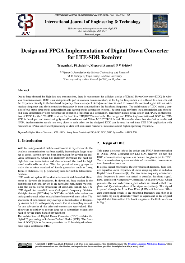 (PDF) Design and FPGA Implementation of Digital Down Converter for LTE-SDR Receiver