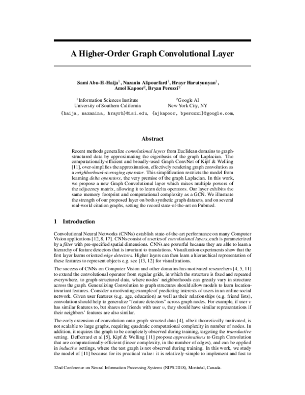 (PDF) A Higher-Order Graph Convolutional Layer