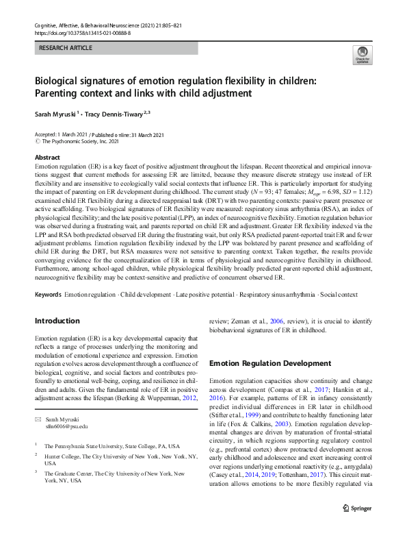 (PDF) Biological signatures of emotion regulation flexibility in children: Parenting context and ...