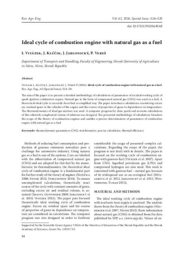 (PDF) Ideal cycle of combustion engine with natural gas as a fuel