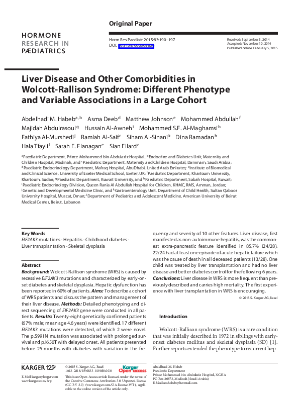 (PDF) Liver Disease and Other Comorbidities in Wolcott-Rallison ...