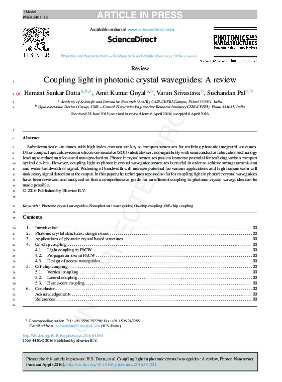 (PDF) Coupling light in photonic crystal waveguides: A review